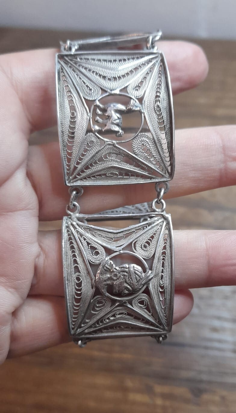 antique Peruvian silver filigree panel bracelet 31 gr… - Gem