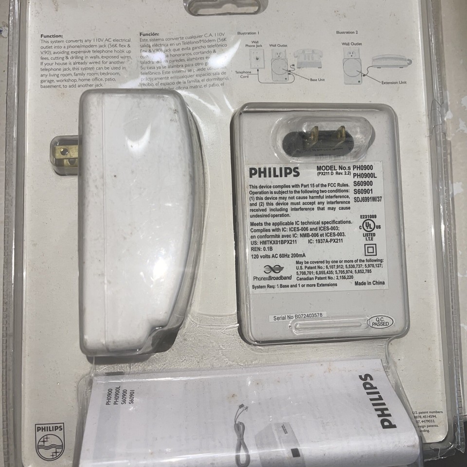 Philips PH0900 Wireless Phone Modem Jack System For AC Outlet Plug-in ...