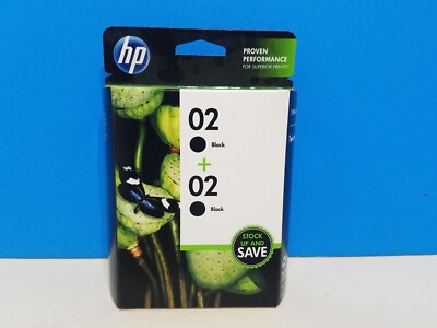 Genuine OEM HP 02 Black Ink Twin Pack Cartridges C9500FN Expired Aug ...