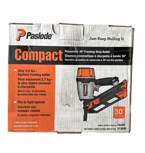 Paslode F325R-513000 Pneumatic 3-1/4" 30 Degree Compact Framing Nailer ...