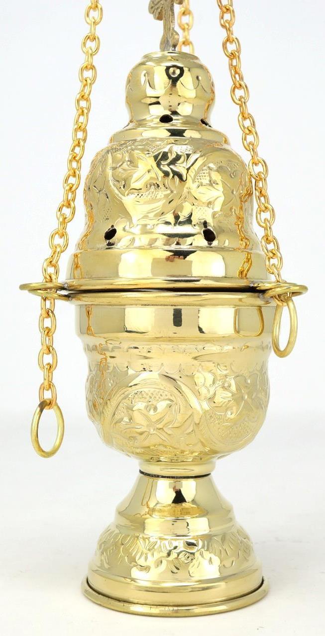 Polished Brass Hanging Embossed Censer Thurible With Insert for Church ...
