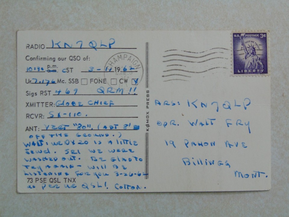 D2556 Postcard QSL CB Ham Radio Card KN9FYP Urbana IL Illinois 1962 | eBay