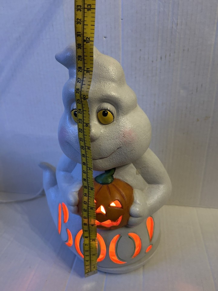Large Ceramic Boo Ghost Holding Pumpkin Halloween Decor Light Vintage ...