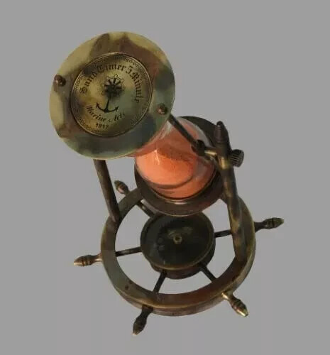 Nautical Brass Orange Sand Timer Ship Maritime 8" Hourglass Wheel ...