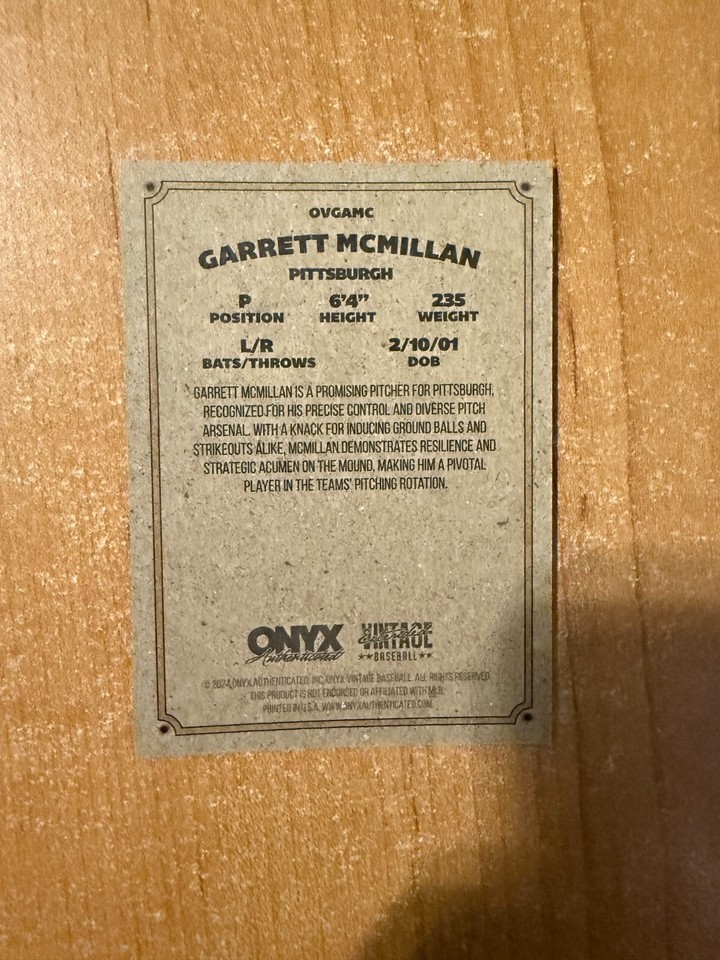 2024 Onyx Vintage Baseball - Garrett McMillan - #OVGAMC Base Card | eBay