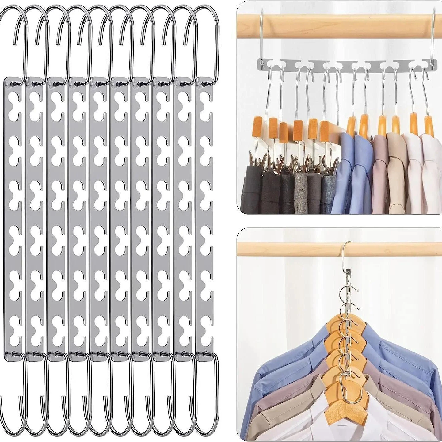 10X Space Saver Hangers Clothes Coat Wardrobe Magic Metal Closet Saving Wonder | eBay