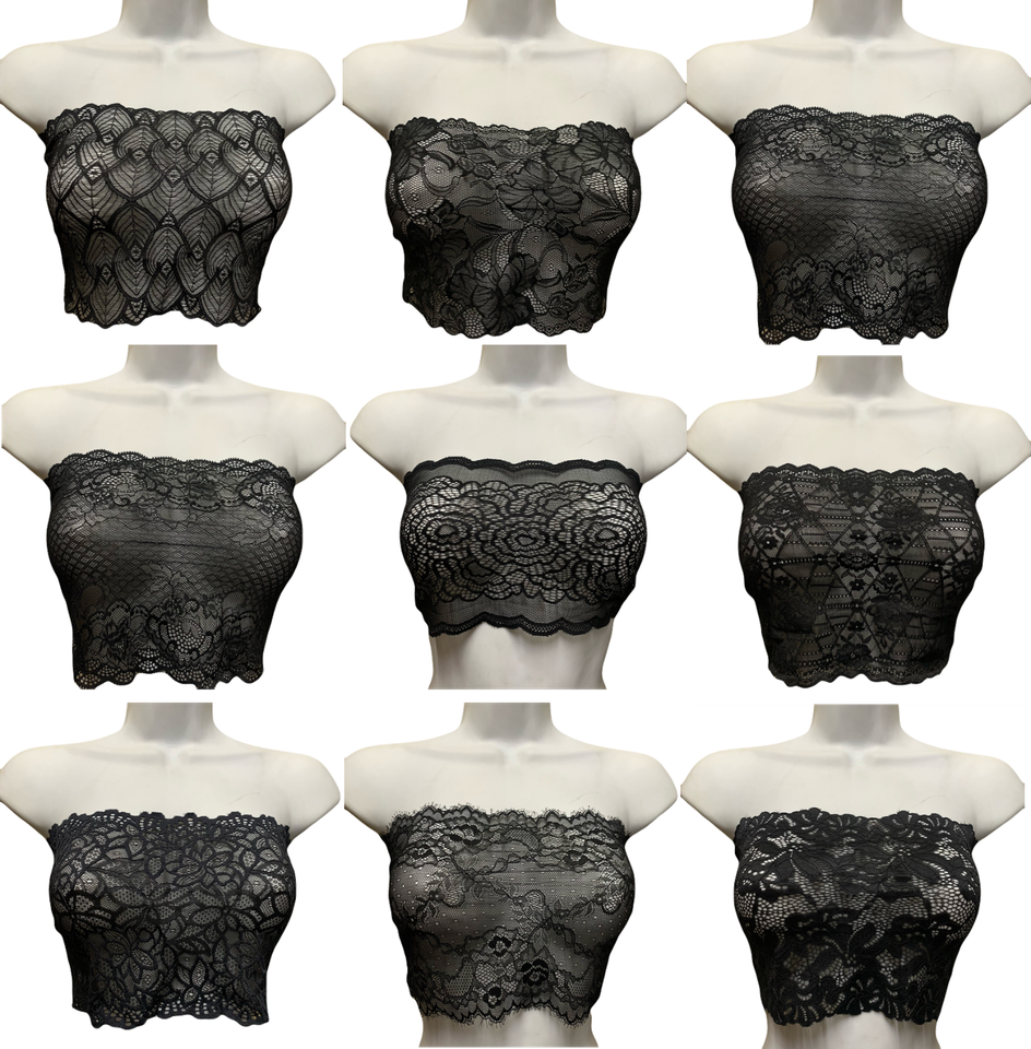 Lace Tube Top Layering Bandeau Stretchable Spandex Bra Strapless ...