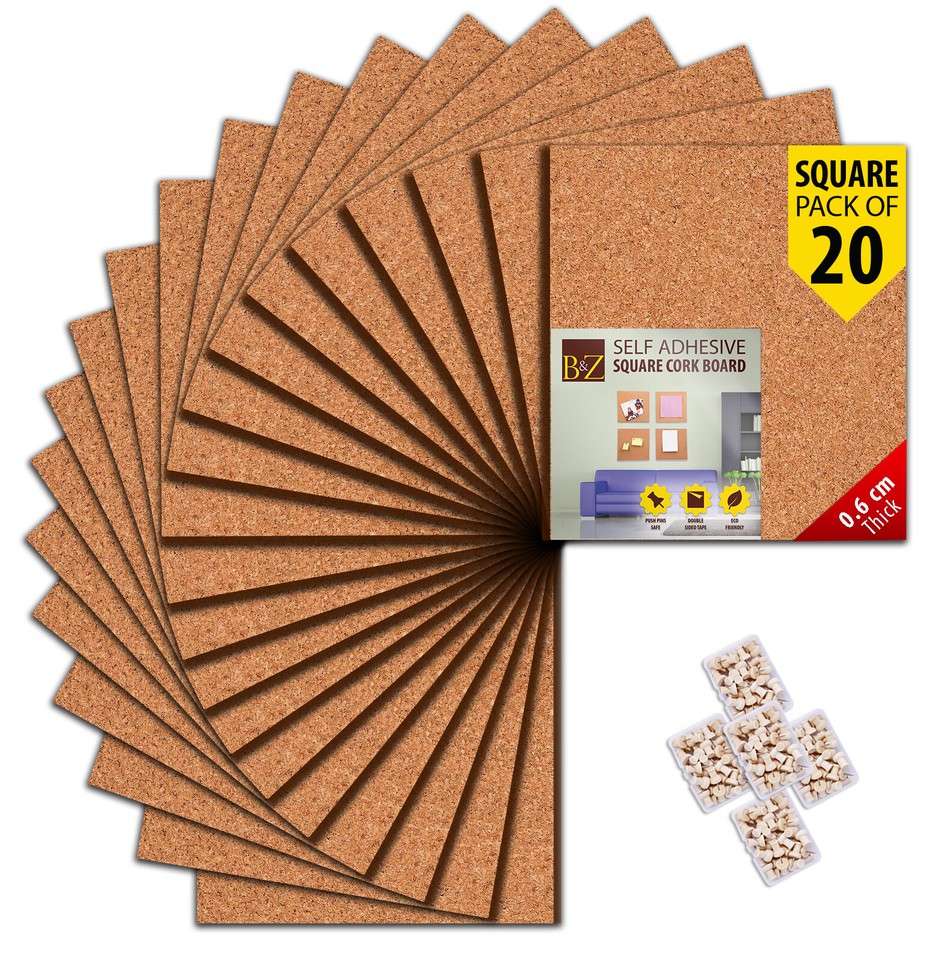 Sticky Cork Board Square Tiles Self Adhesive Mini Wall Bulletin Notice ...