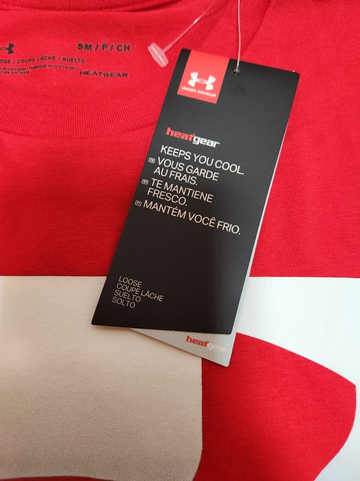 Under Armour Big Logo HeatGear Mens Small Loose Fit Red Short Sleeve T ...