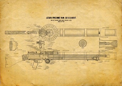 Lewis Machine Gun Patent Print WW1 British Militaria WWI Wood Framed or ...