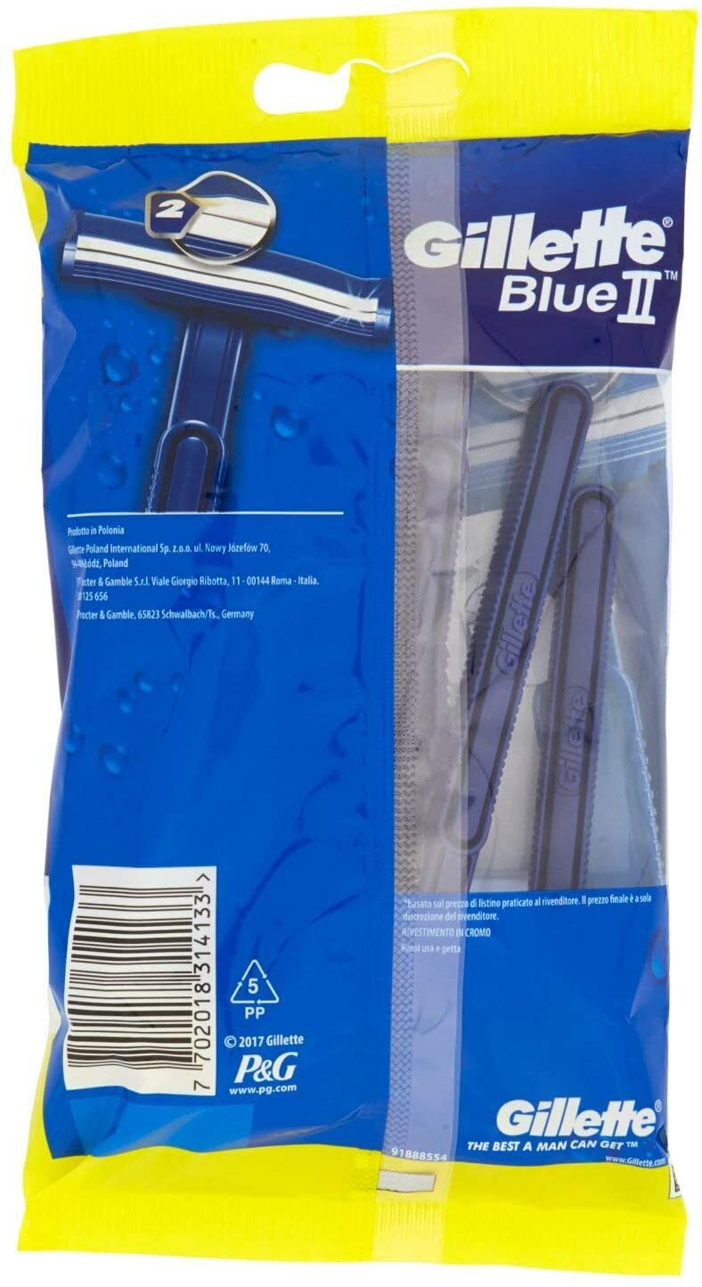 GILLETTE BLUE II 2 lamette due Lame blu 2 per rasatura rasoio manuale ...