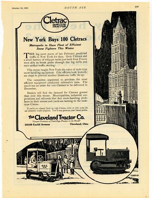 1920 Cletrac Cleveland Tractor Ad: 100 for Snow Removal in New York ...