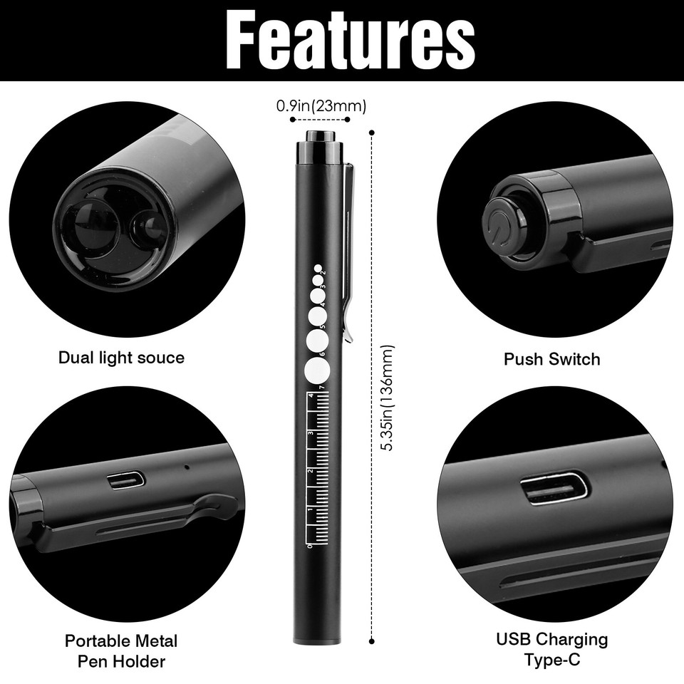 10PCS Medical Penlight Rechargeable EDC LED Flashlight Pocket Torch ...