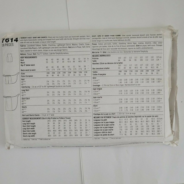 Simplicity 7614 Sizes 18w-24w Vest Skirt Shorts Full Figure Solutions ...