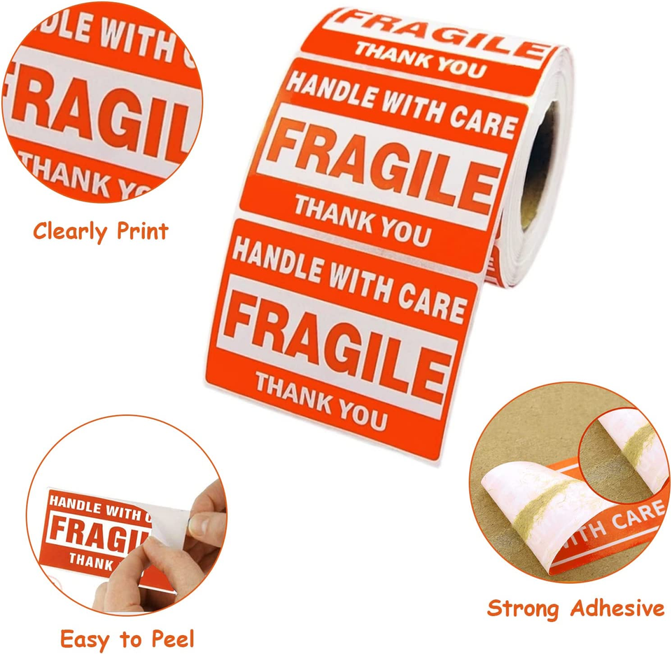 2″x3″ 3″x5″ Fragile Stickers 500/Roll Handle With Care Warning Fragile ...