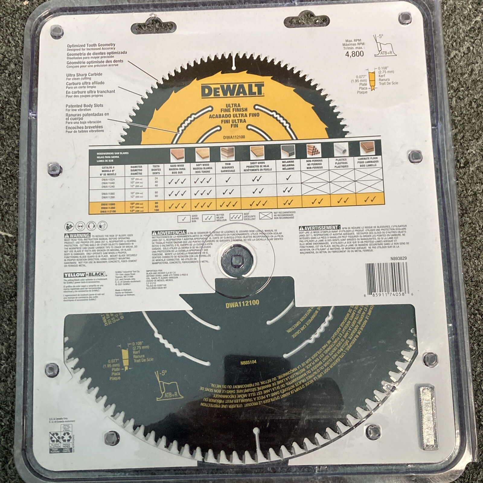 DEWALT DWA112100 12 inch Circular Saw Blade - Black/Yellow for sale ...