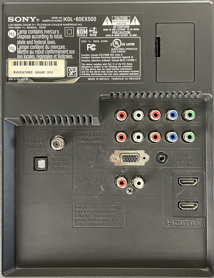 SONY BRAVIA KDL-60EX500 DISPLAY: 60’’ |010-8387026 | eBay
