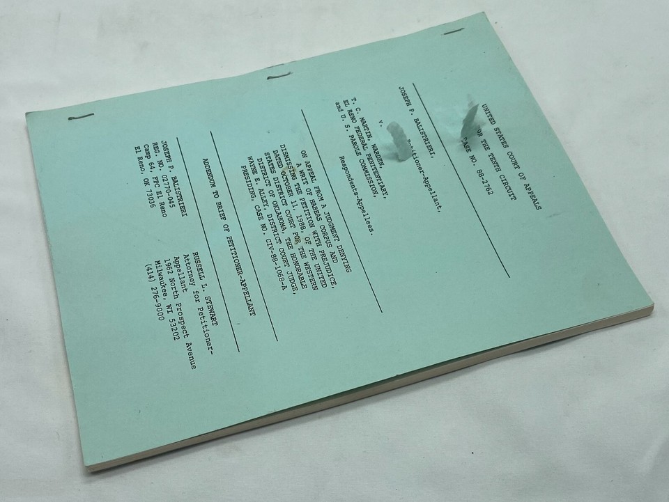 1988 - Joseph P. Balistrieri Parole Hearing Addendum - Milwaukee Mafia ...