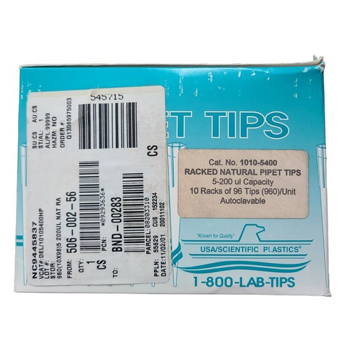 960 COUNT USA Scientific 5 - 200µL Racked Natural Pipette Tips ...