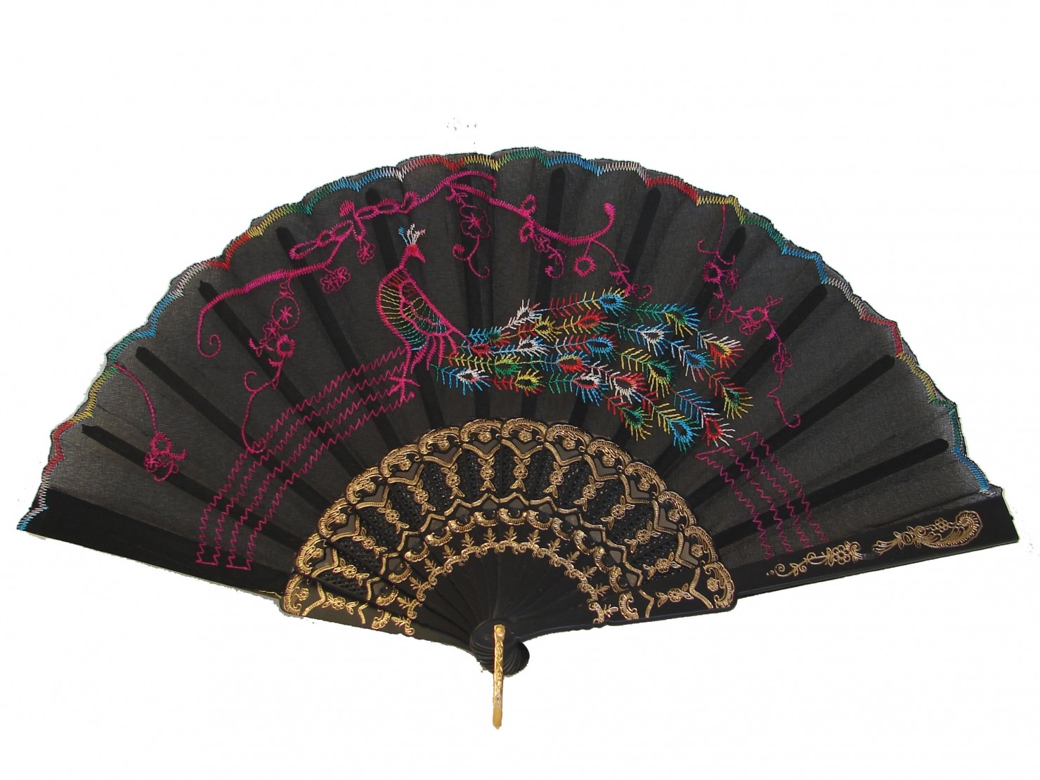 Black Chinese Folding Cloth Hand Fan | eBay