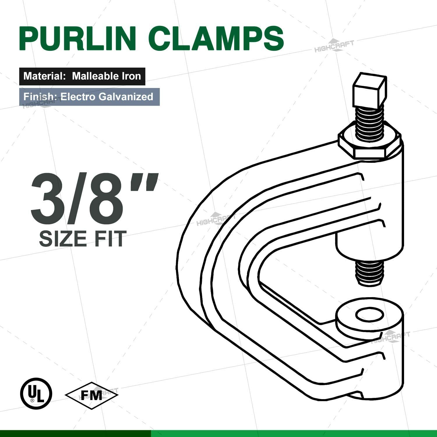 Highcraft Purlin Beam Clamp for 3/8'' Threaded Rod Electro Galvanized ...