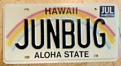 HAWAII RAINBOW VANITY LICENSE PLATE " JUN BUG " JUNE JUNEBUG VW BEETLE ...