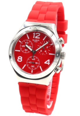 New Swiss Swatch Irony Chrono ROUGE DE BIENNE Red Silicone Watch 40mm ...