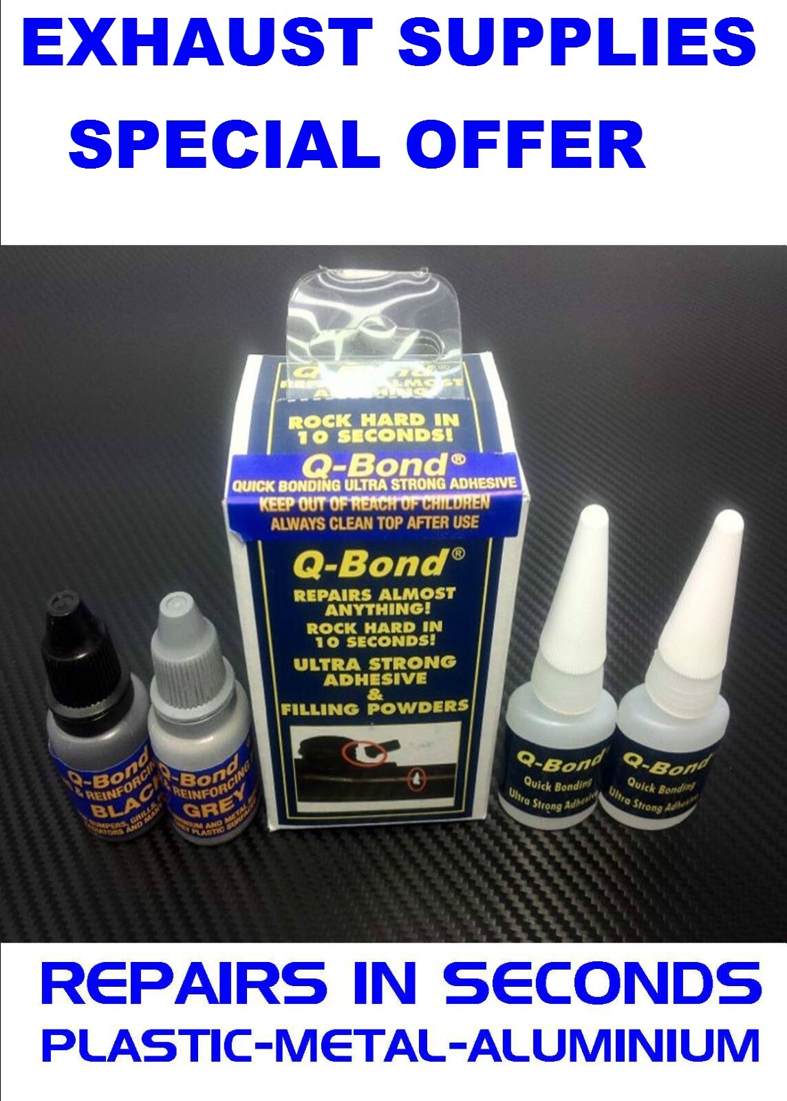 Q BOND QB2 GENUINE ULTRA STRONG ADHESIVE FILLER BLACK & GREY POWDER KIT ...