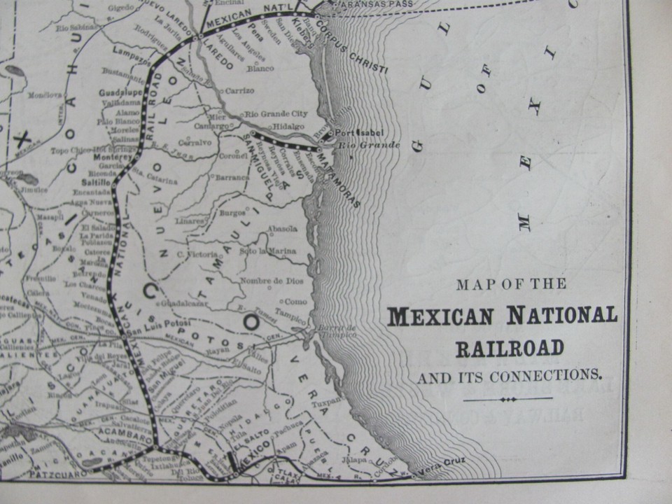 1890 SEPT MEXICAN NATIONAL RAILROAD ORIGINAL SYSTEM MAP MN RR STATION ...