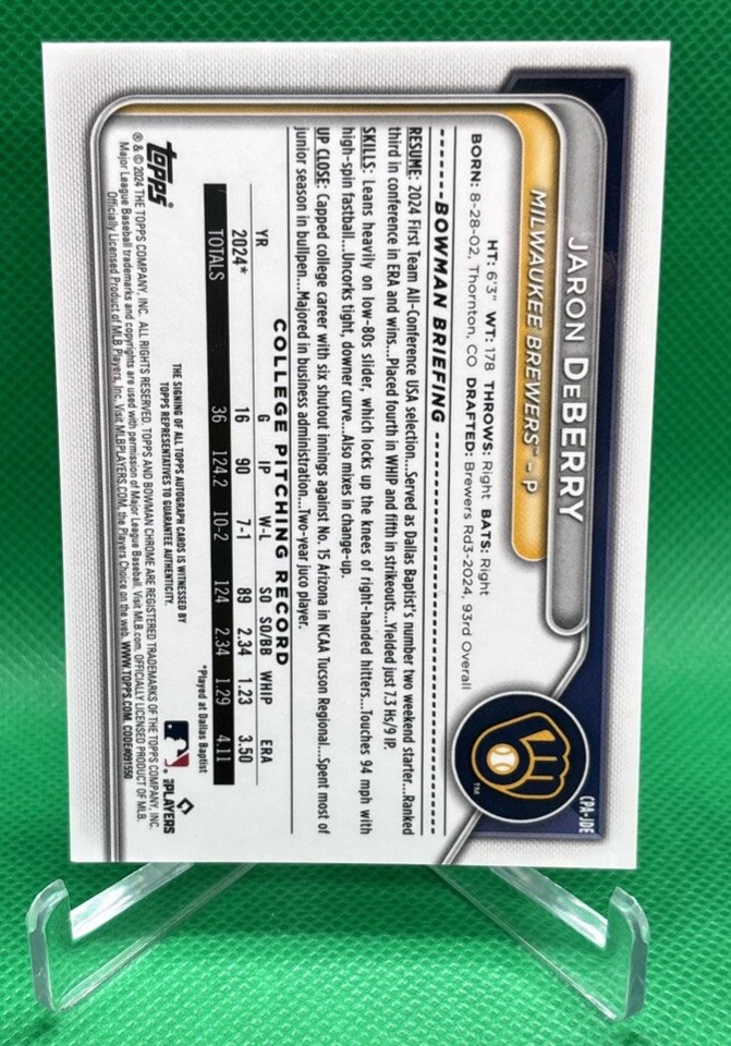 2024 Bowman Draft Chrome Jaron DeBerry 1st RC Orange Refractor Auto ...