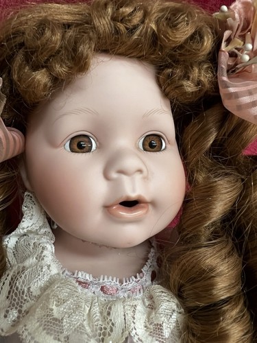 Vintage Porcelain Doll BONNIE Ringlets ginger tinged hair pretty dress ...