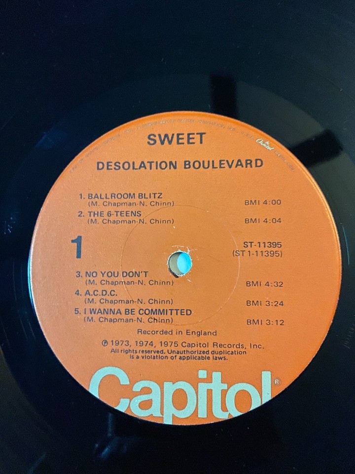 SWEET Desolation Boulevard 1973 Capitol Record 33rpm ST-511395 Vinyl Lp ...