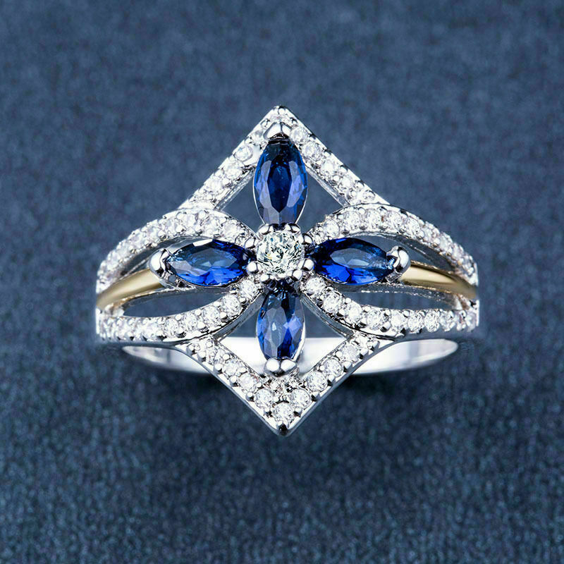 2.12Ct Marquise Lab Created Blue Diamond Engagement Ring 14K White Gold ...