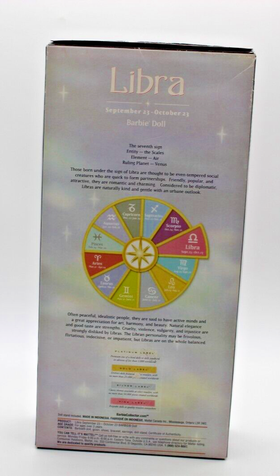 LIBRA ZODIAC BARBIE (23 SEP - 23 OCT) Pink Label Collector MATTEL # ...