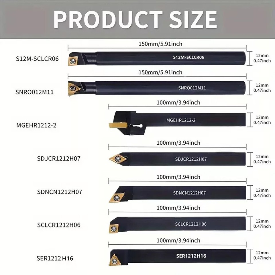 21PCS Kit Indexable Lathe Turning Tool 1/2" 12mm Shank Metal Lathe ...