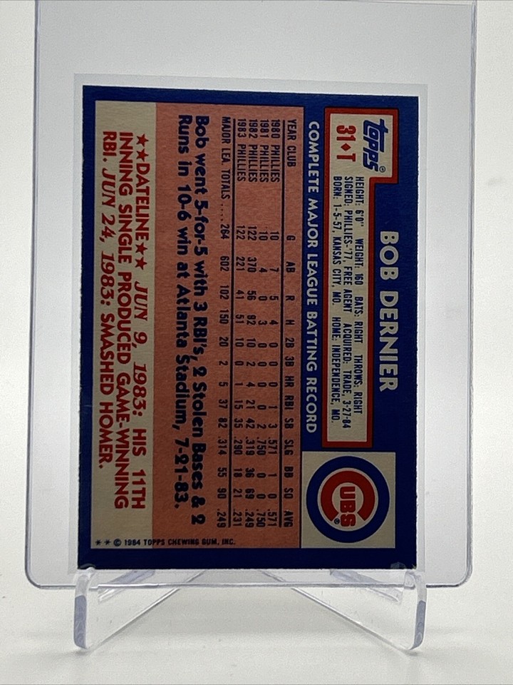 1984 Topps Traded Bob Dernier Baseball Card #31T NM-MT FREE SHIPPING | eBay