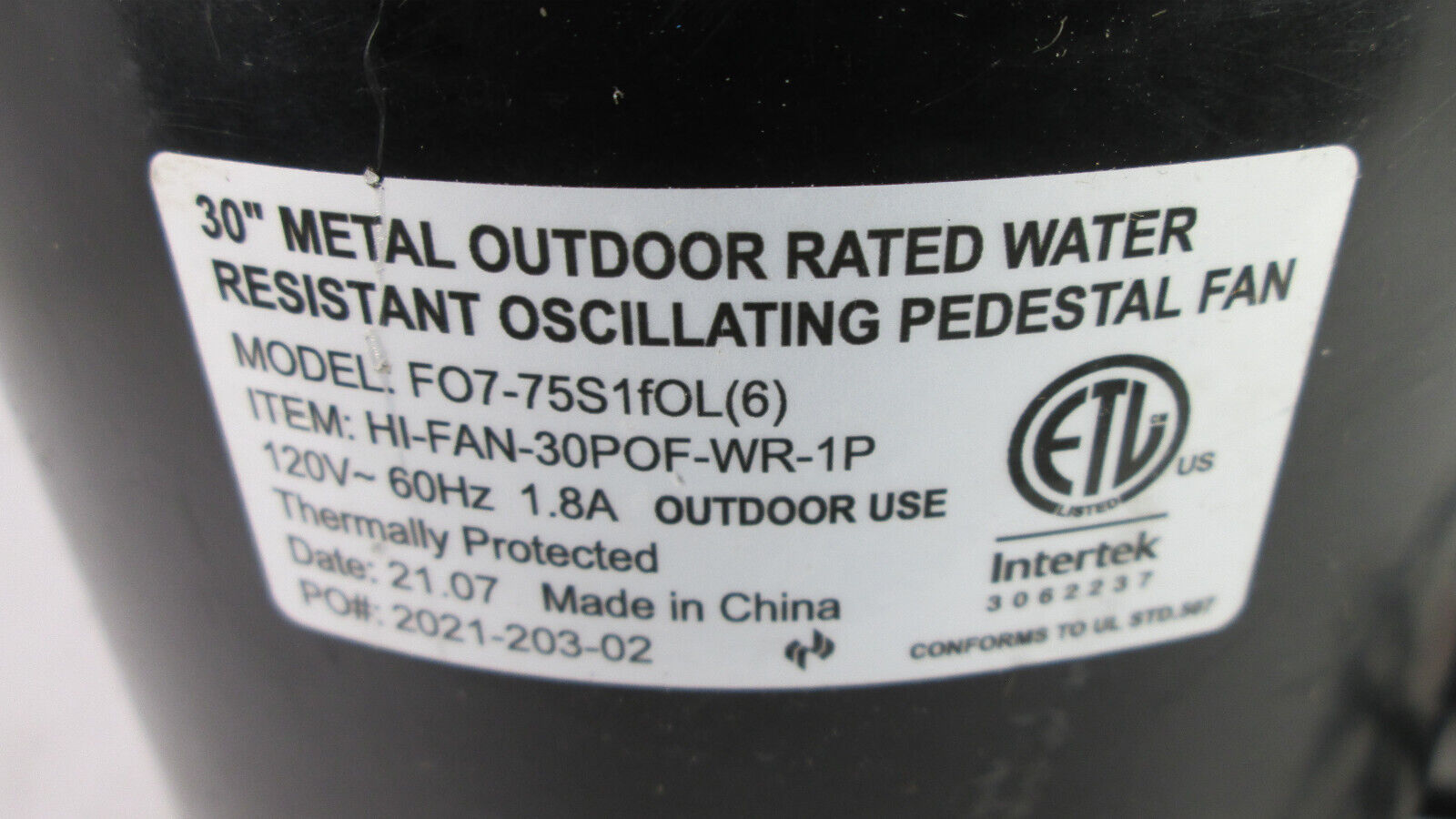 Intertek - HI-FAN-30P0F-WR-1P - 30" Water Resistant Oscillating ...