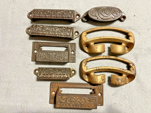 Lot of 8 Assorted Antique Salvage Ornate Original Cast Iron Drawer Pulls | eBay