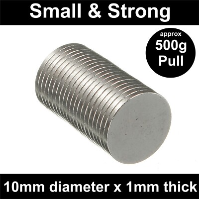 Super Strong Magnets (10mm x 1mm) Powerful * 0.5Kg PULL* Thin Small ...