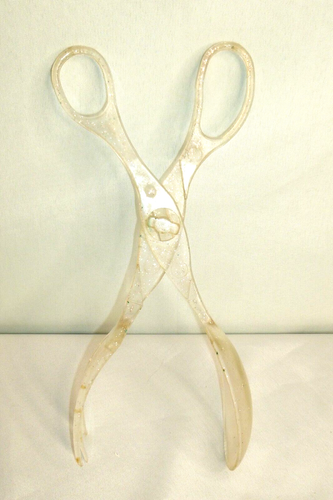 Vintage Salad Serving Tongs Plastic Clear Scissor Spoon & Fork Glitter ...