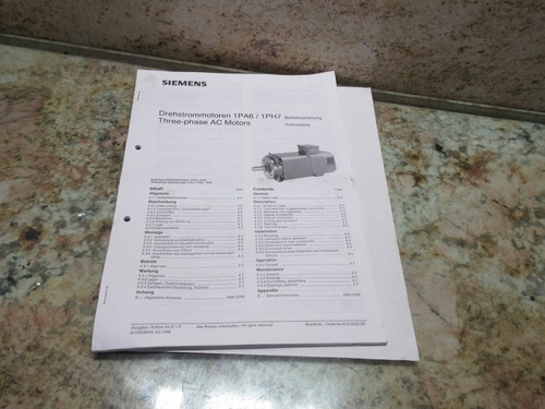 SIEMENS AC MOTOR MANUAL 1PA6/1PH7 THREE PHASE A1A 3435 DE CINCINNATI ...