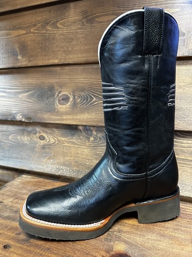 Men's Cowboy Square Toe Boots American flag embroidery Black -5968 | eBay