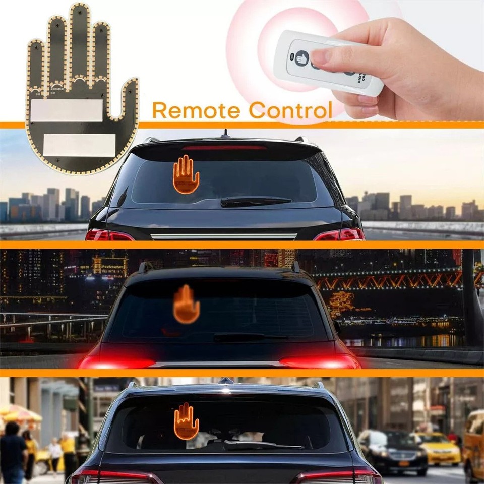 Amber LED Middle Finger Light Hand Finger Gesture Light w/Remote Car ...