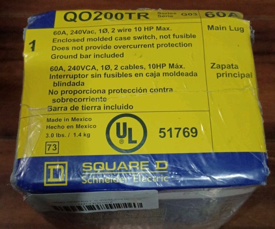QO Square D Enclosed Molded Case QO200TR Series G03 Circuit Disconnect ...