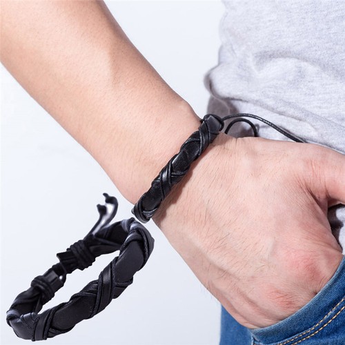 Handmade Leather Men Women Rope Bracelet Bangle Cuff Wristband Wrap ...