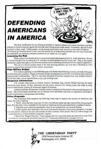 Libertarian Party 1980s Leaflet on Defense and Gun Control FREE US ...