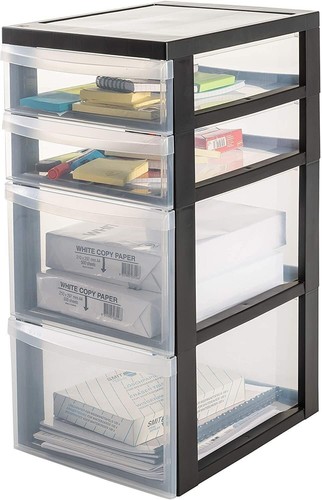 Plastic Drawer Tower Storage Unit on Wheels - 2 Deep 2 Shallow | eBay UK