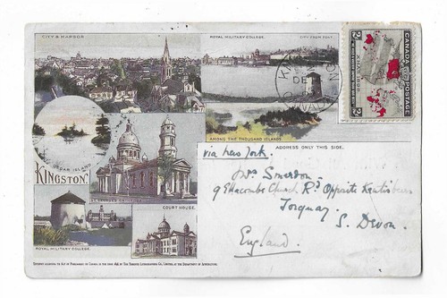 Canada 1899 Kingston (Ont.) pictorial card franked with a 2c map to ...