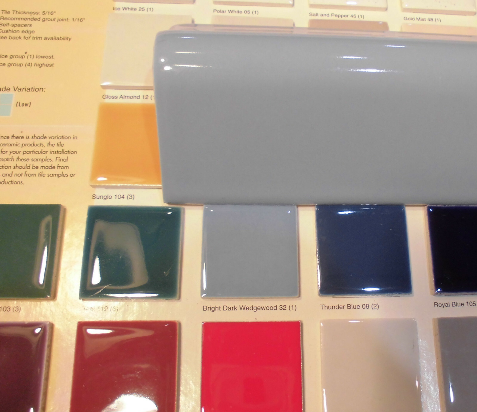 1 pc. *Bright Dark Wedgewood* V Cap Ceramic Trim Tile; Counter Top ...