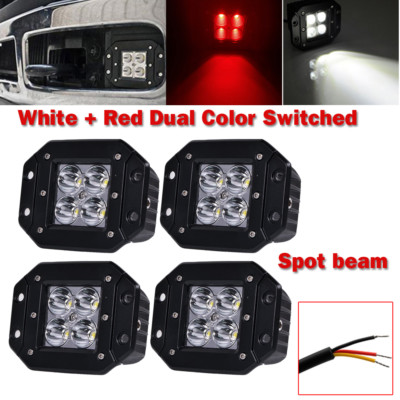 4x White + Red Dual Colors LED Work Light Pods Flush Mount Reverse ...